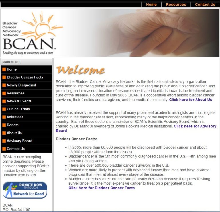 BCAN web site 2005 – Bladder Cancer Advocacy Network